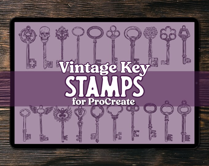 Vintage Key Stamps for Procreate | Instant Digital Download | Heart ...