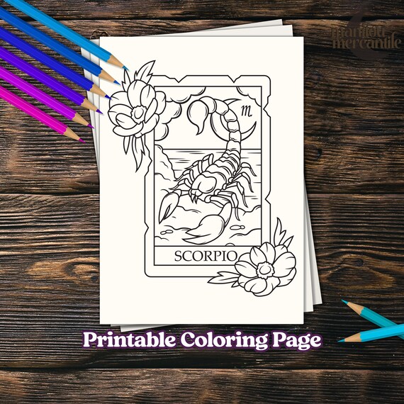 Scorpio Zodiac Astrology Printable Coloring Book Page - Etsy