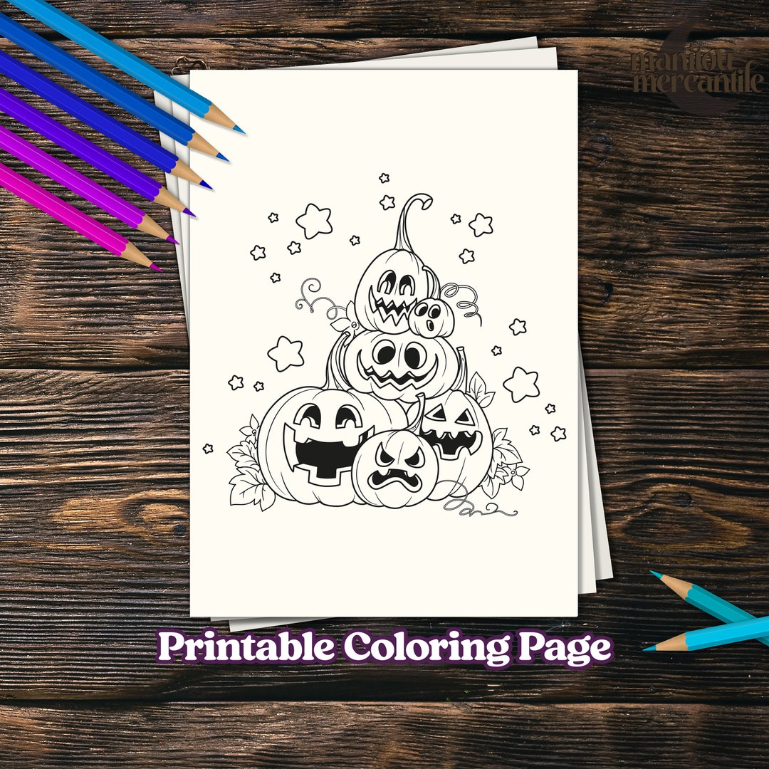 Stacked Pumpkins Printable Coloring Book Page | Cute, Spooky Halloween ...