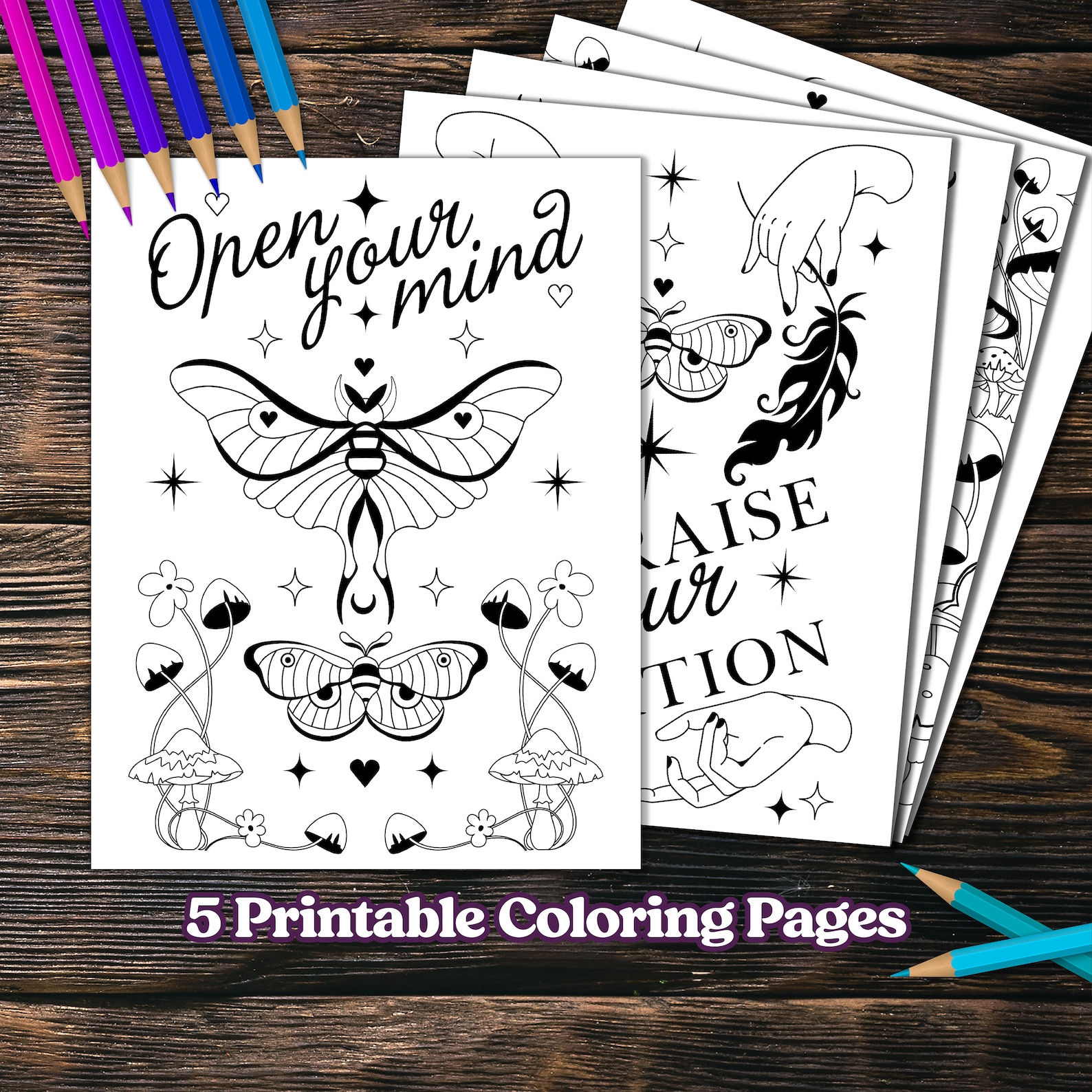 5 Witchy Printable Coloring Book Pages | Witchy, Magical, Mushrooms ...