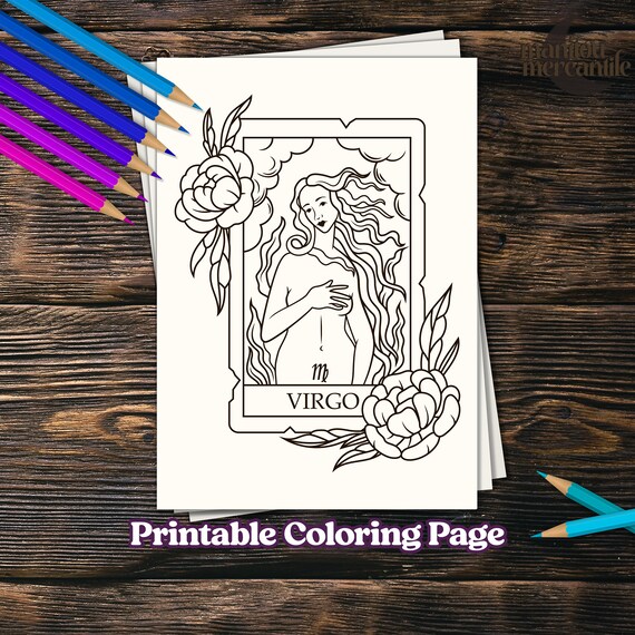Virgo Zodiac Printable Coloring Book Page August and - Etsy