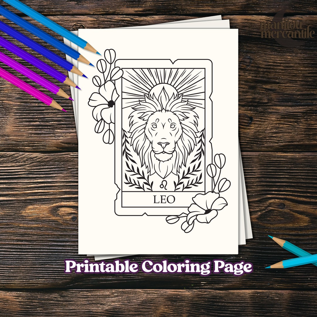 Leo Zodiac Astrology Printable Coloring Book Page | Lion, July and ...