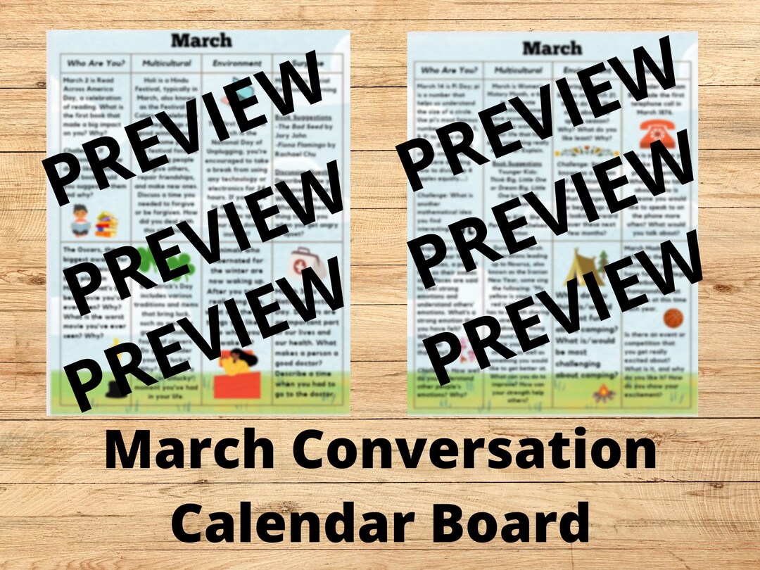March Questions-family Conversation Starter-kids Monthly Choice Board ...