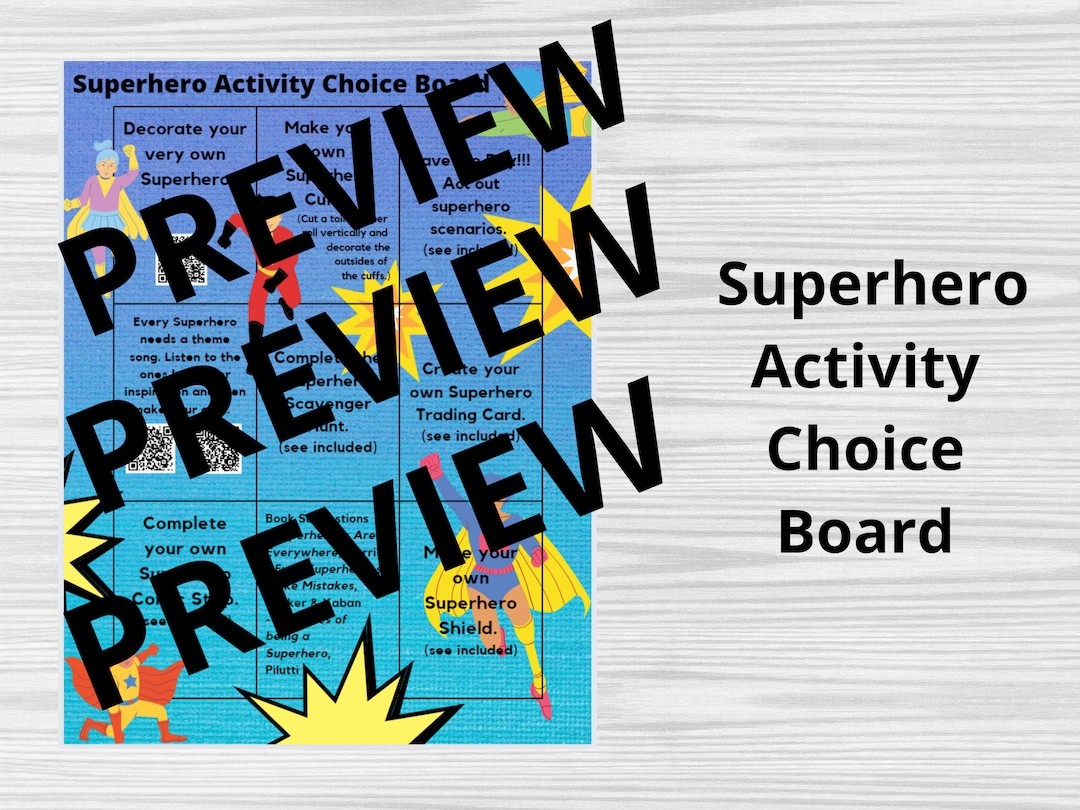 Superhero Activities, Choice Board Chart, Scavenger Hunt, Kids Arts and ...