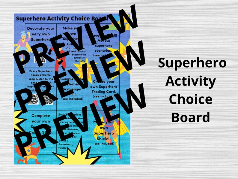 Superhero Activities, Choice Board Chart, Scavenger Hunt, Kids Arts and ...