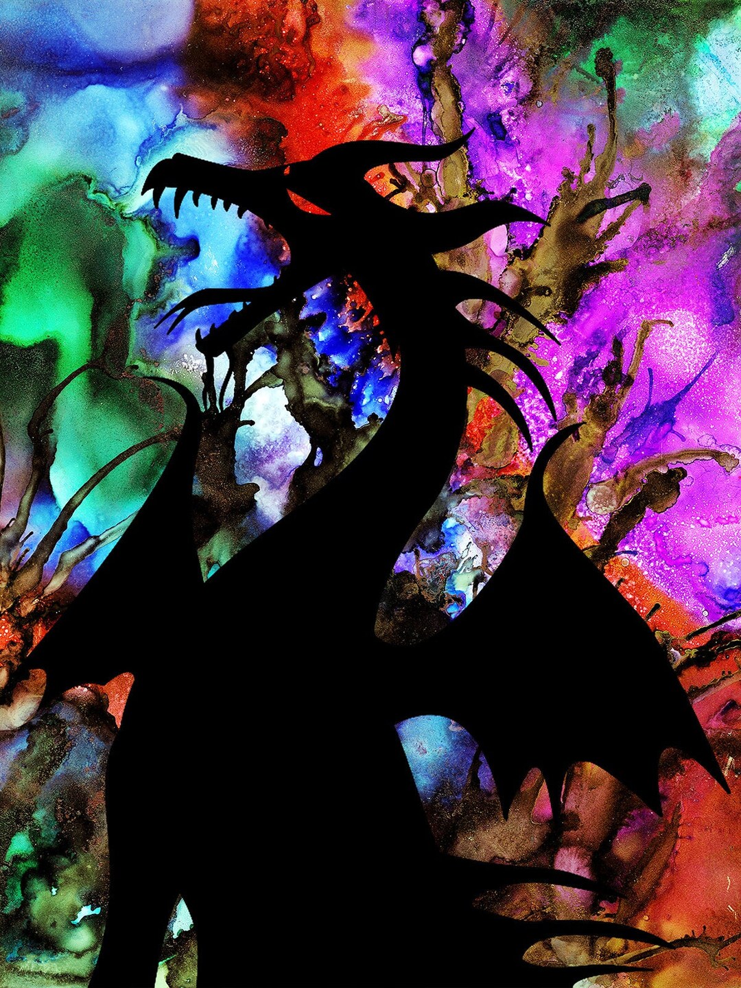 Aurora Dragon Print, Alcohol Ink Silhouette Art - Etsy