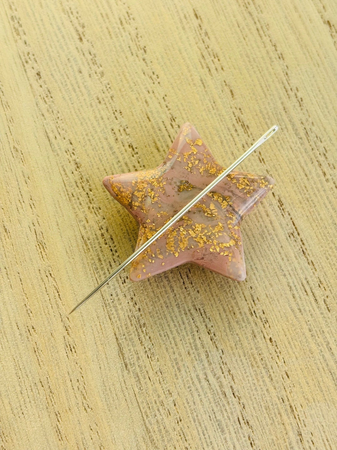 Magnetic Needle Minder | Pink and Gold Leaf Star | Polymer Clay and ...