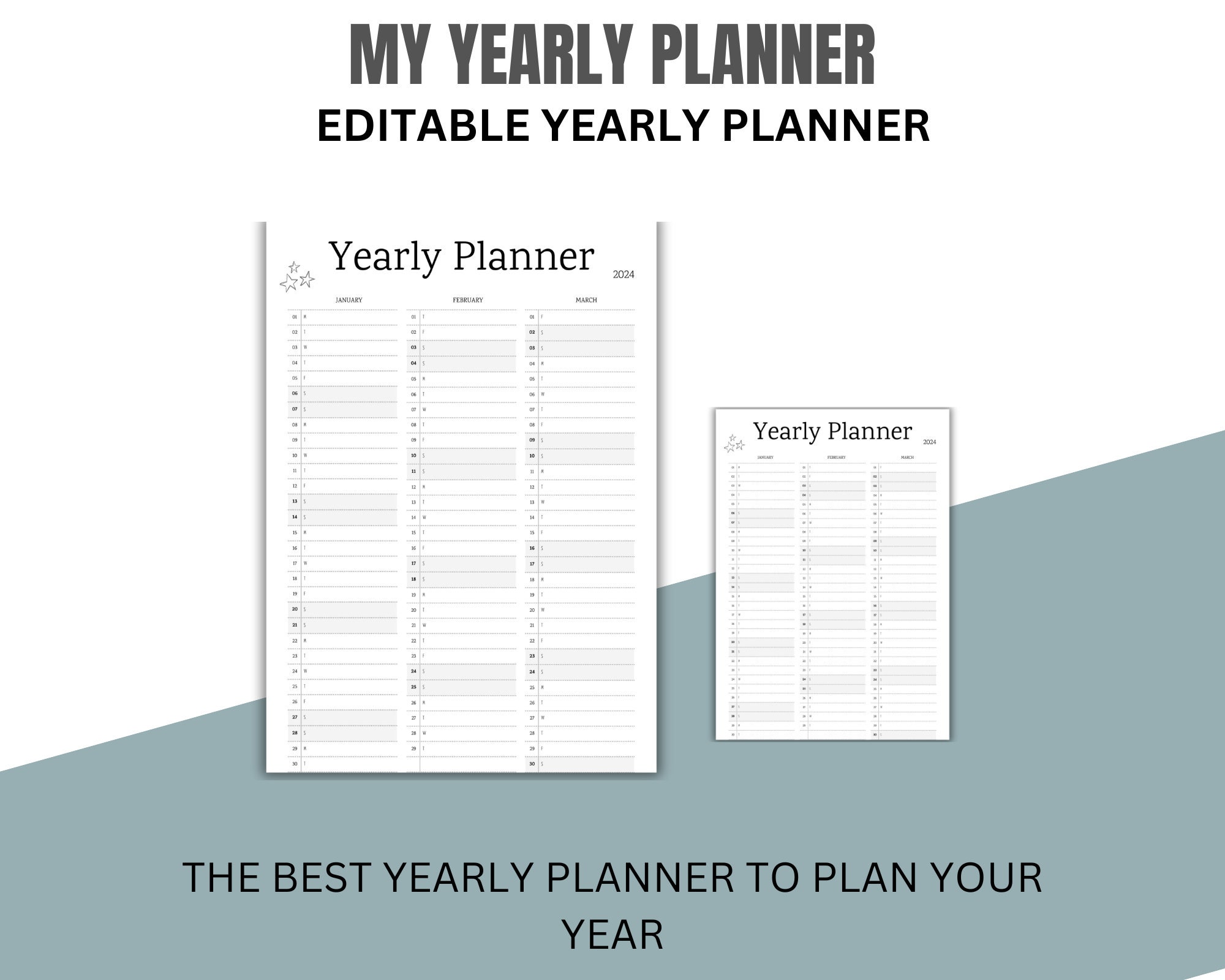 Open Dated Yearly Planner: Minimalist Black & White Design (instant ...