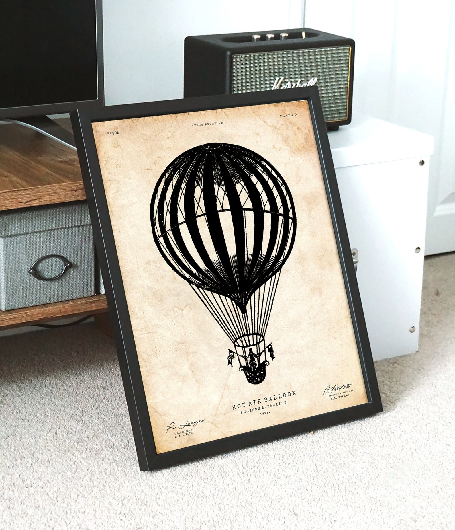 Steampunk Decor, Hot Air Balloon Print, Aviation Poster, Antique Wall ...