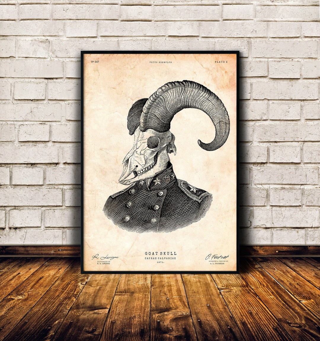 Steampunk Goat Skull Print, Macabre Decor, Goat Art Poster, Animal ...