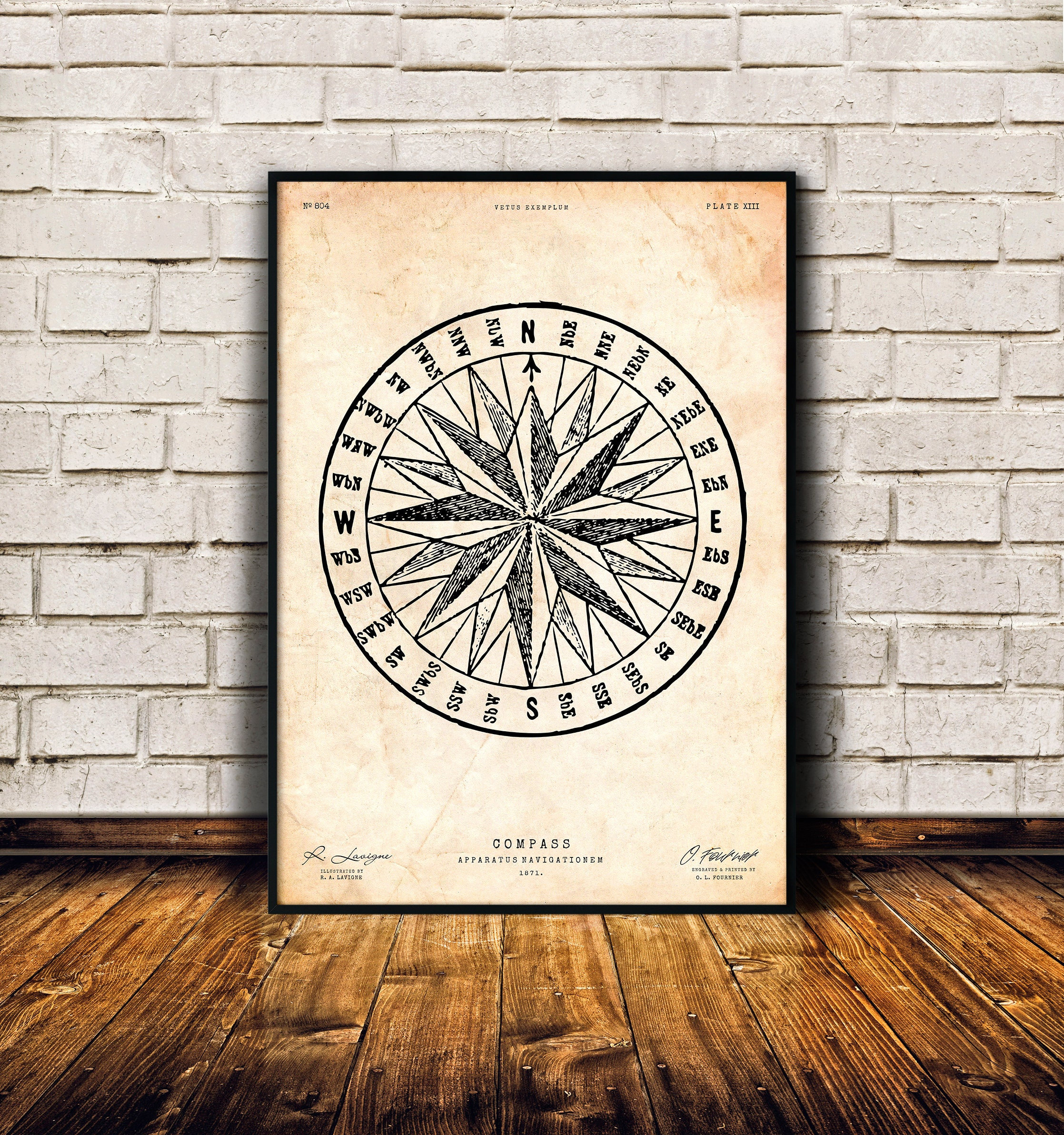 Nautical Compass Wall Art Navy Art Print Marine Art Beach - Etsy