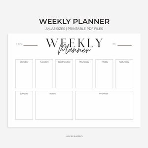 Printable Weekly Planner Digital Planner Daily Planner Pages Black and ...
