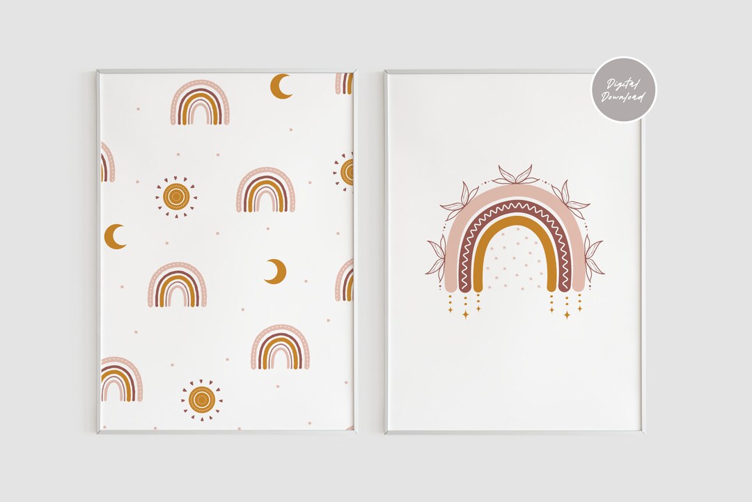 Rainbow Nursery Print Set: Boho Kids Room Decor (digital Download) - Etsy