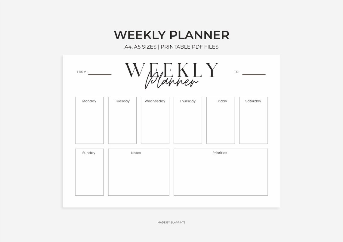 Printable Weekly Planner Digital Planner Daily Planner Pages Black and ...
