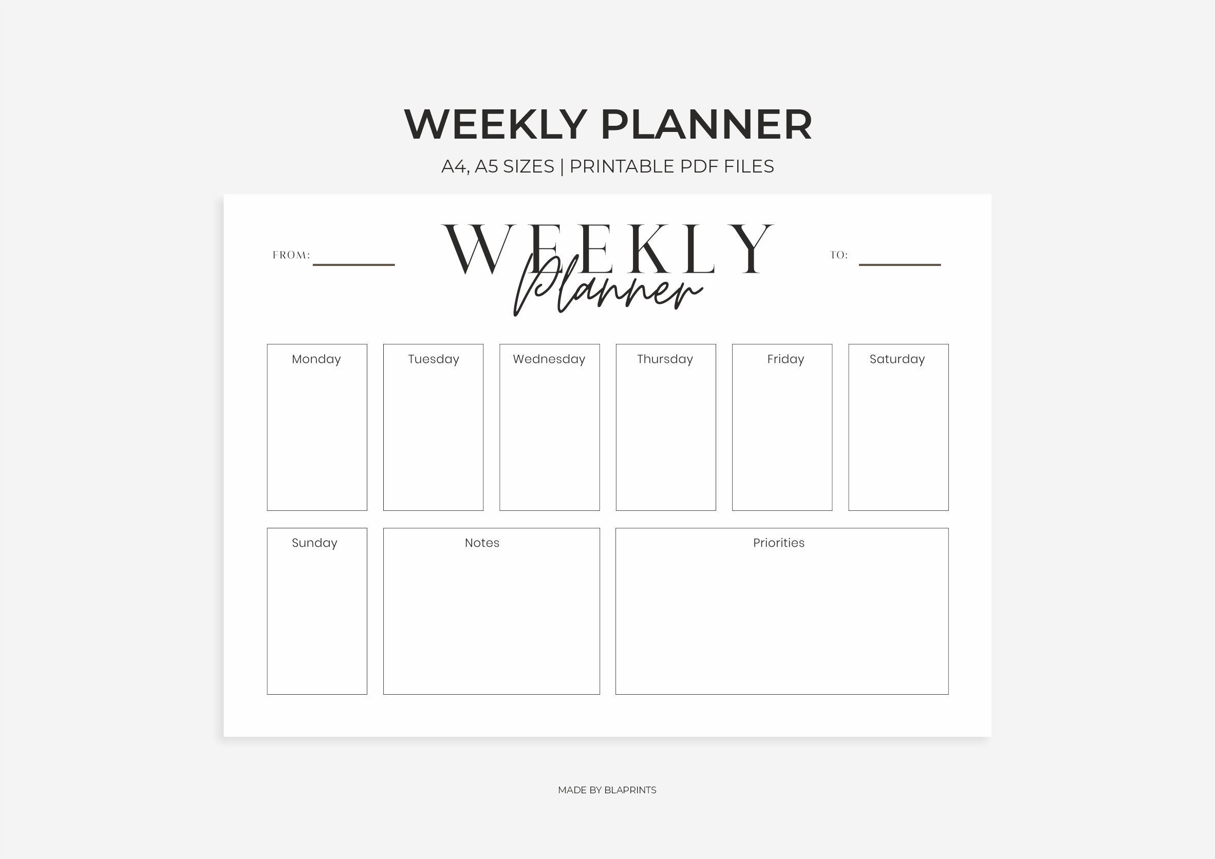 Printable Weekly Planner Digital Planner Daily Planner Pages Black and ...
