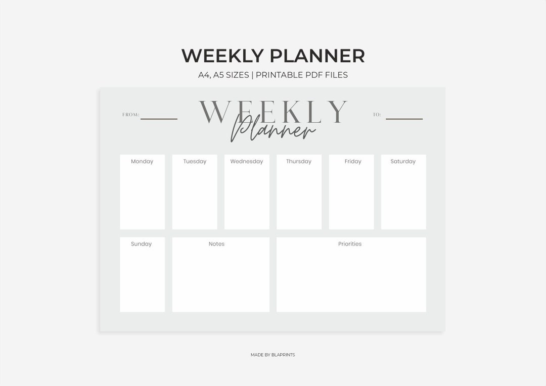 Printable Weekly Planner Digital Planner Daily Planner Pages Gray ...