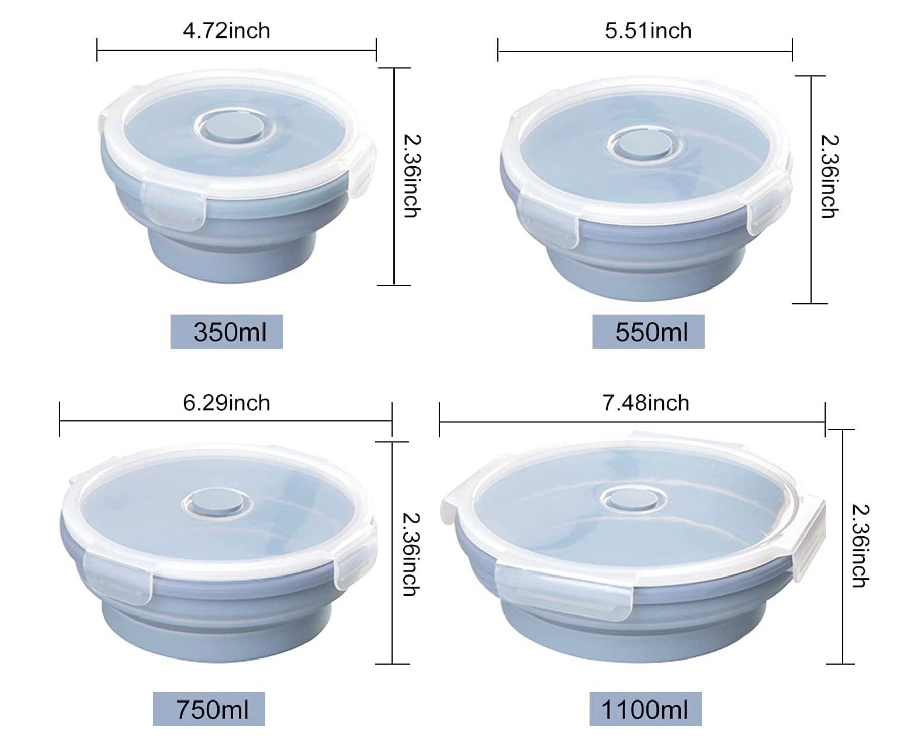 Collapsible Tupperware Food Container Bowl 4 Pack Fridge - Etsy