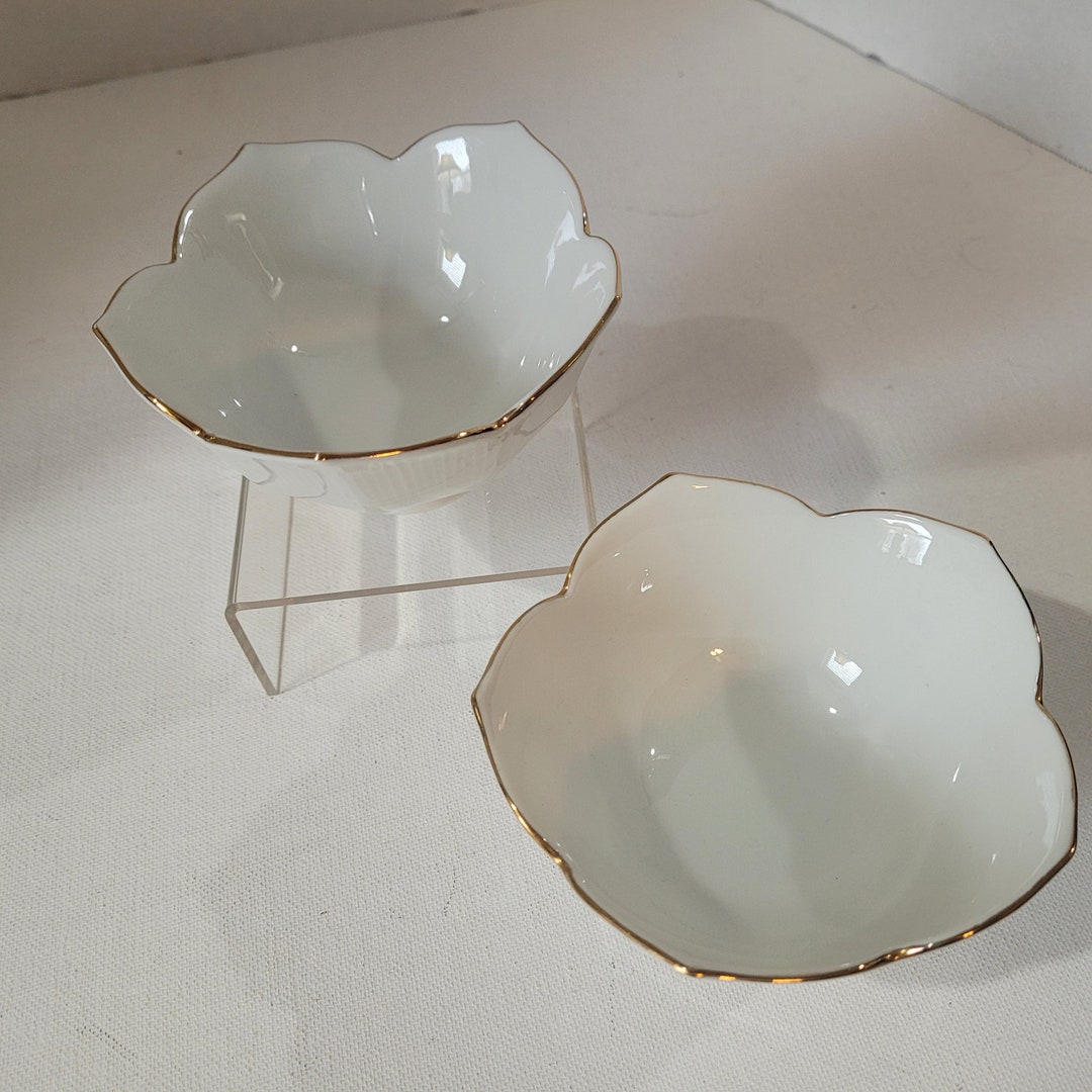 Otagiri OMC Japan Porcelain Lotus Flower-shaped Dipping Bowls W/ Gold ...