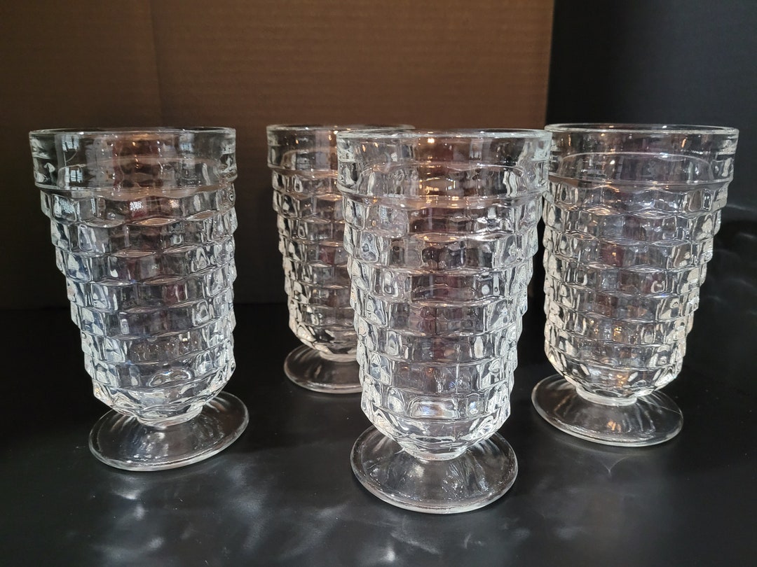 Indiana Whitehall Glass 12 Oz Footed Cubist Glasses Set Of 4 Vintage
