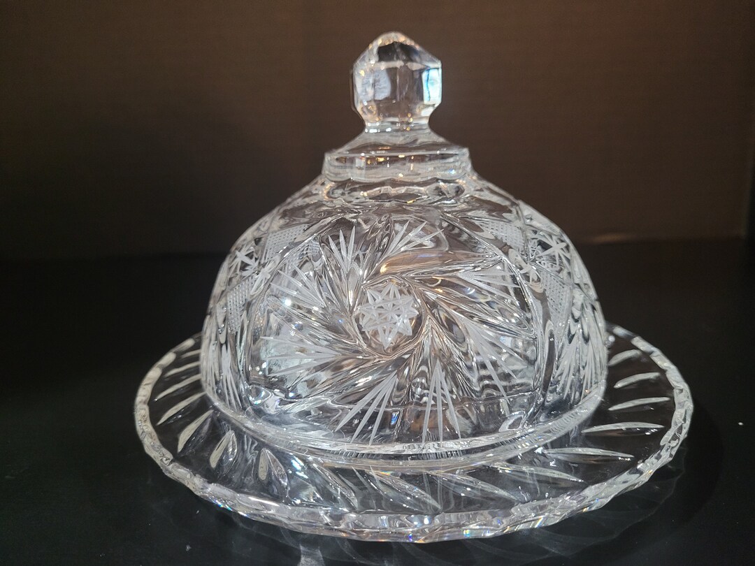 Anchor Hocking Pinwheel Design Lead Crystal Round Covered Butter Dish ...