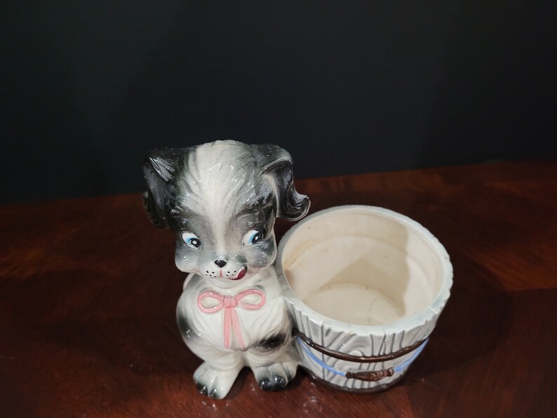 Napco Black & White Dog With Pink Bow Planter/flowerpot Vintage - Etsy