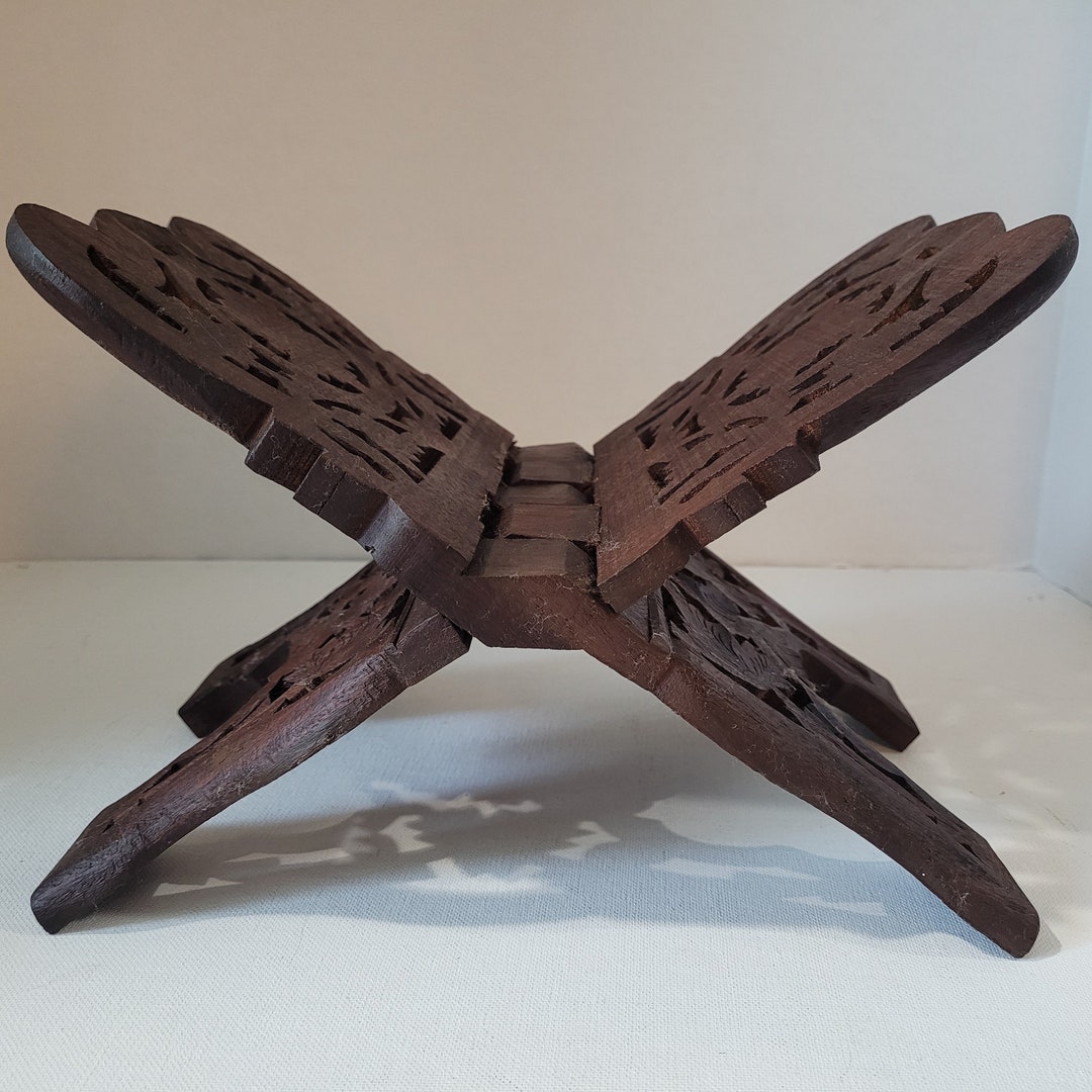 Hand Carved Reticulated Wooden Book Display Stand for Bible, Cookbook ...