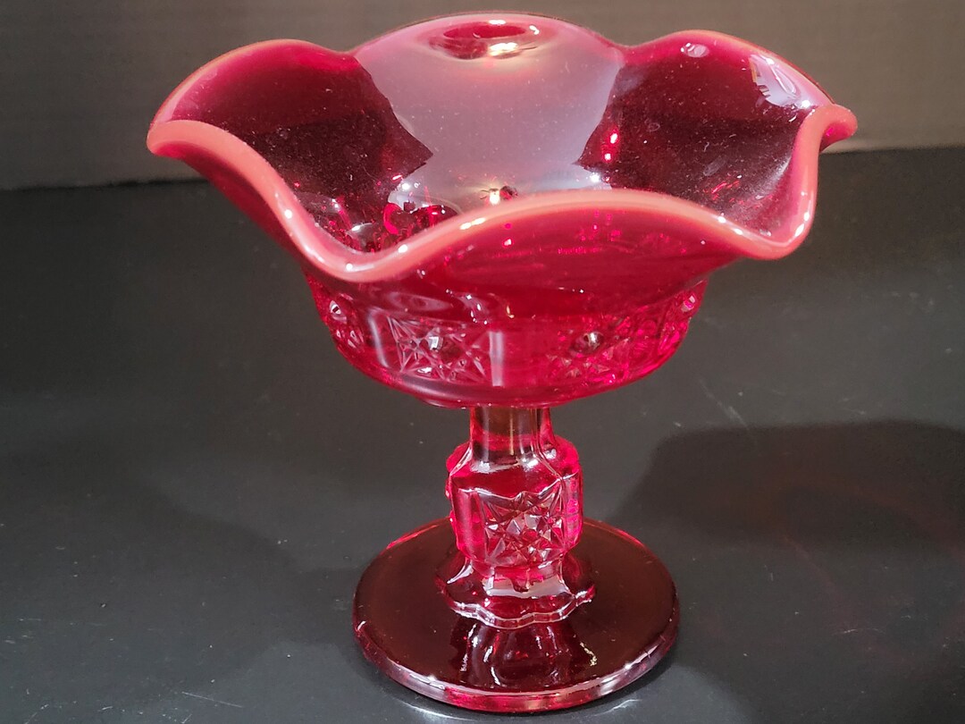 Fenton Ruby Red Footed Candy Dish With Yellow Rim That GLOWS - Etsy