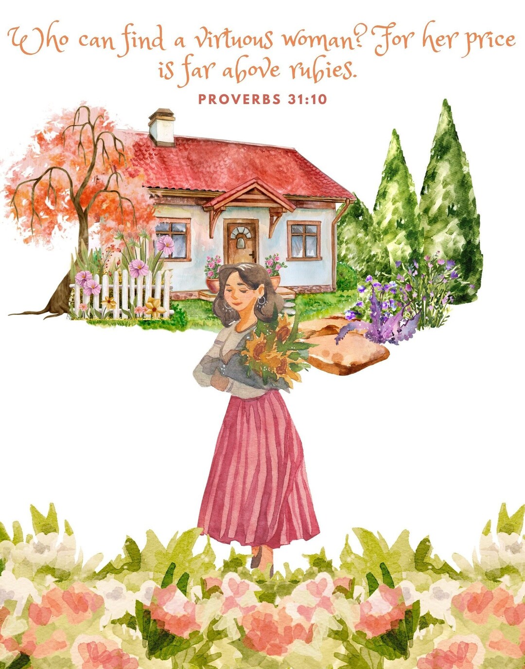 Cottagecore Proverbs 31 Digital Print Rustic Floral Wall Art Christian ...