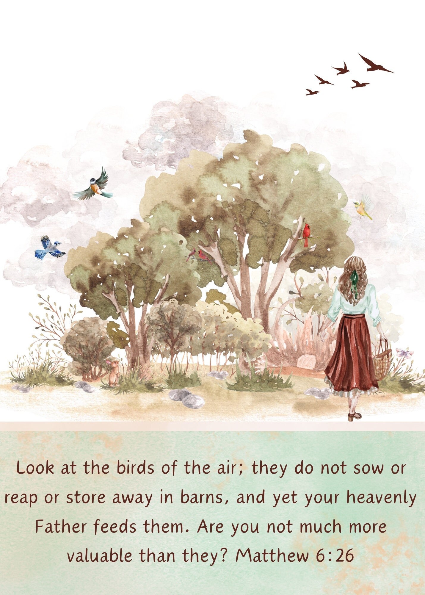 Cottagecore Bible Verse Digital Download Bird Illustration ...