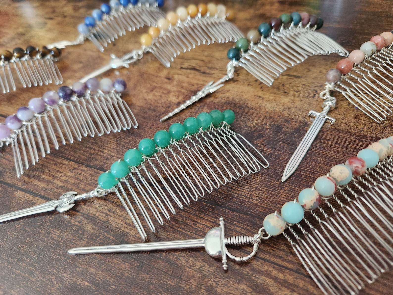 Gemstone Hair Combs With Sword Pendants - Etsy