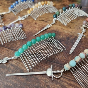 Gemstone Hair Combs With Sword Pendants - Etsy