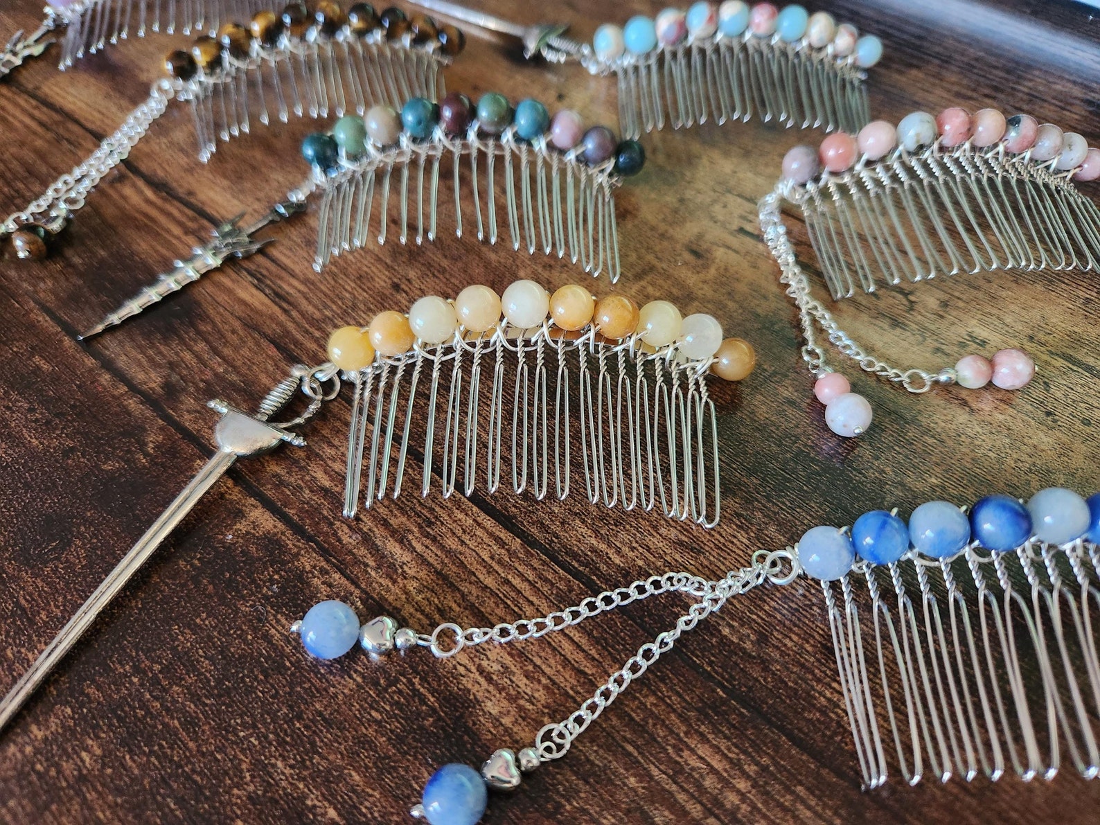 Gemstone Hair Combs With Sword Pendants - Etsy