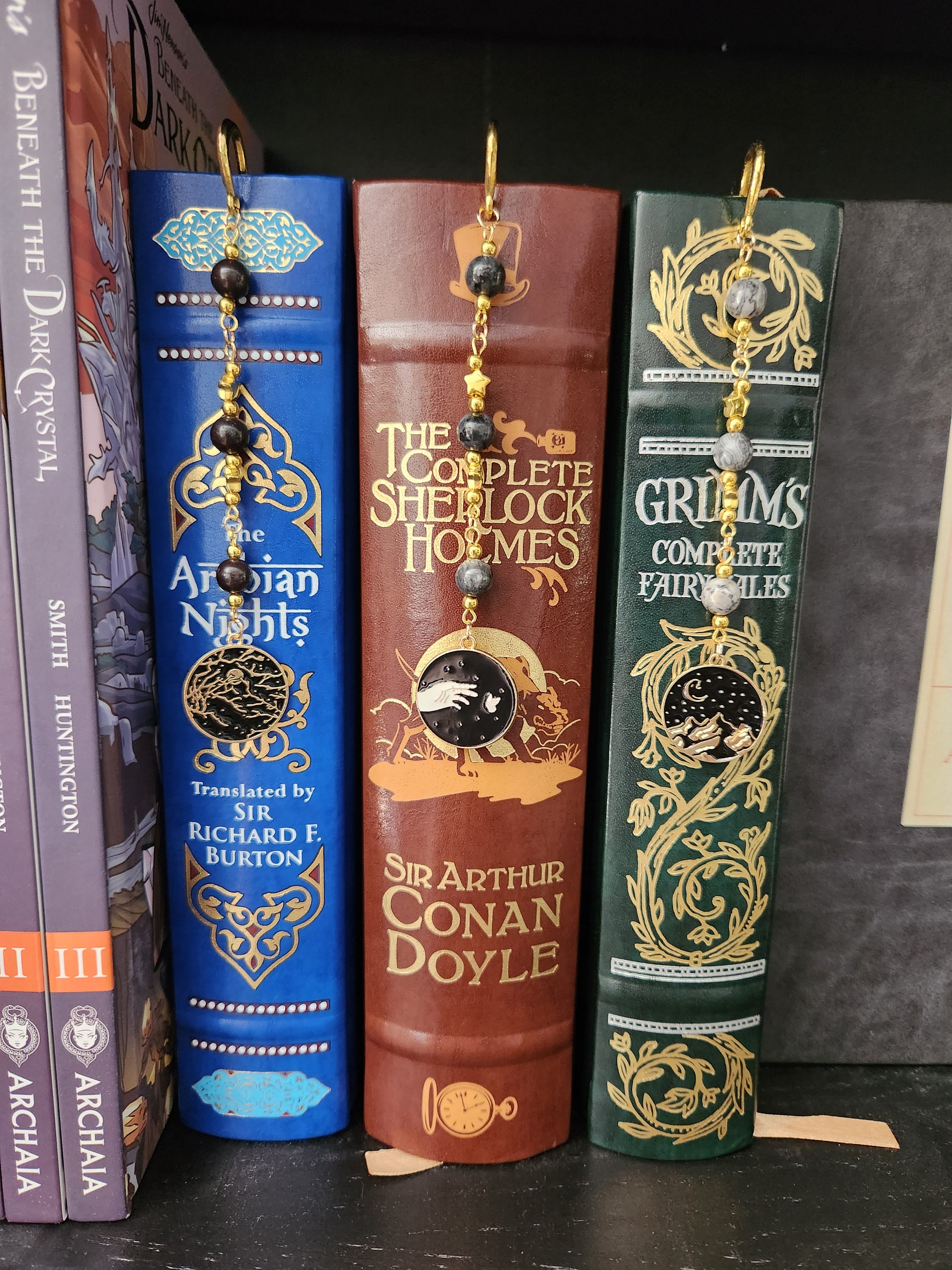 Dark Starry Sky Feather Hook Bookmarks With Natural Gemstones - Etsy