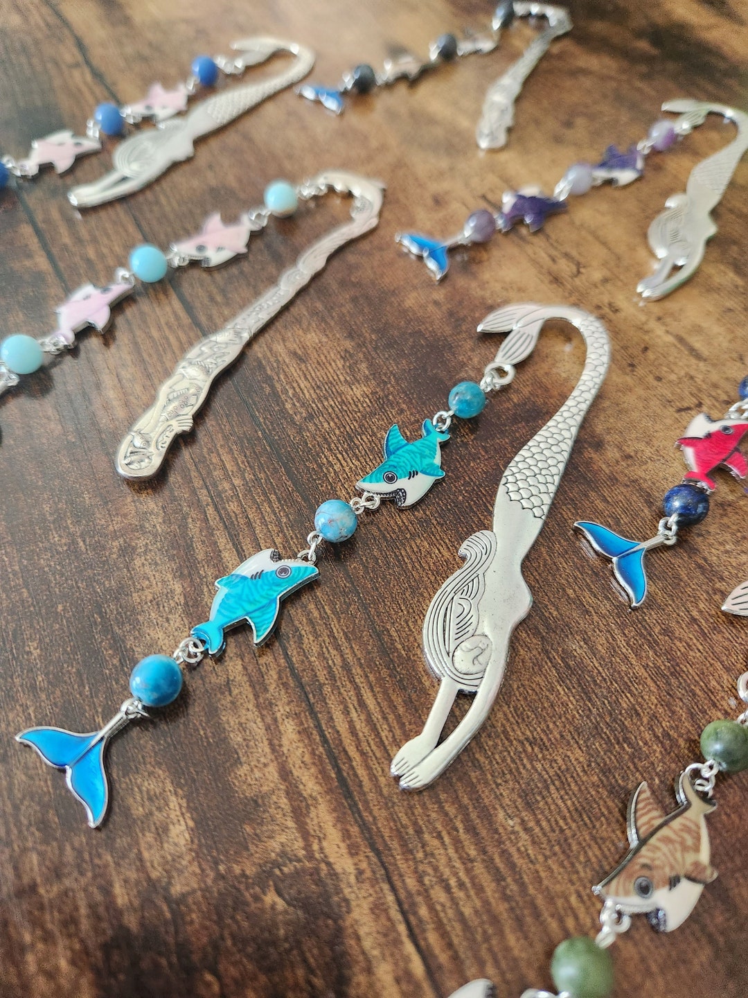 Shark and Mermaid - Metal Shepherd's Hook Bookmarks With Natural ...