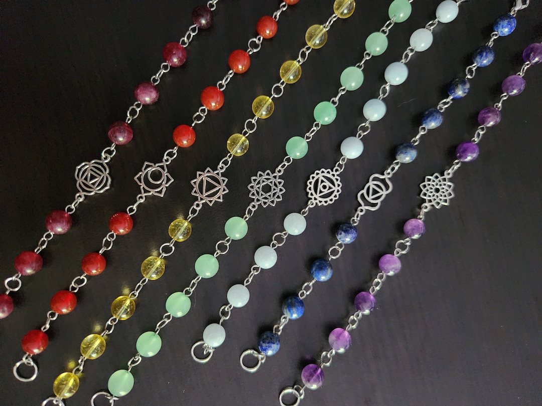 Customizable Chakra Gemstone Bracelets - Choose Symbol Charm, Gemstone ...