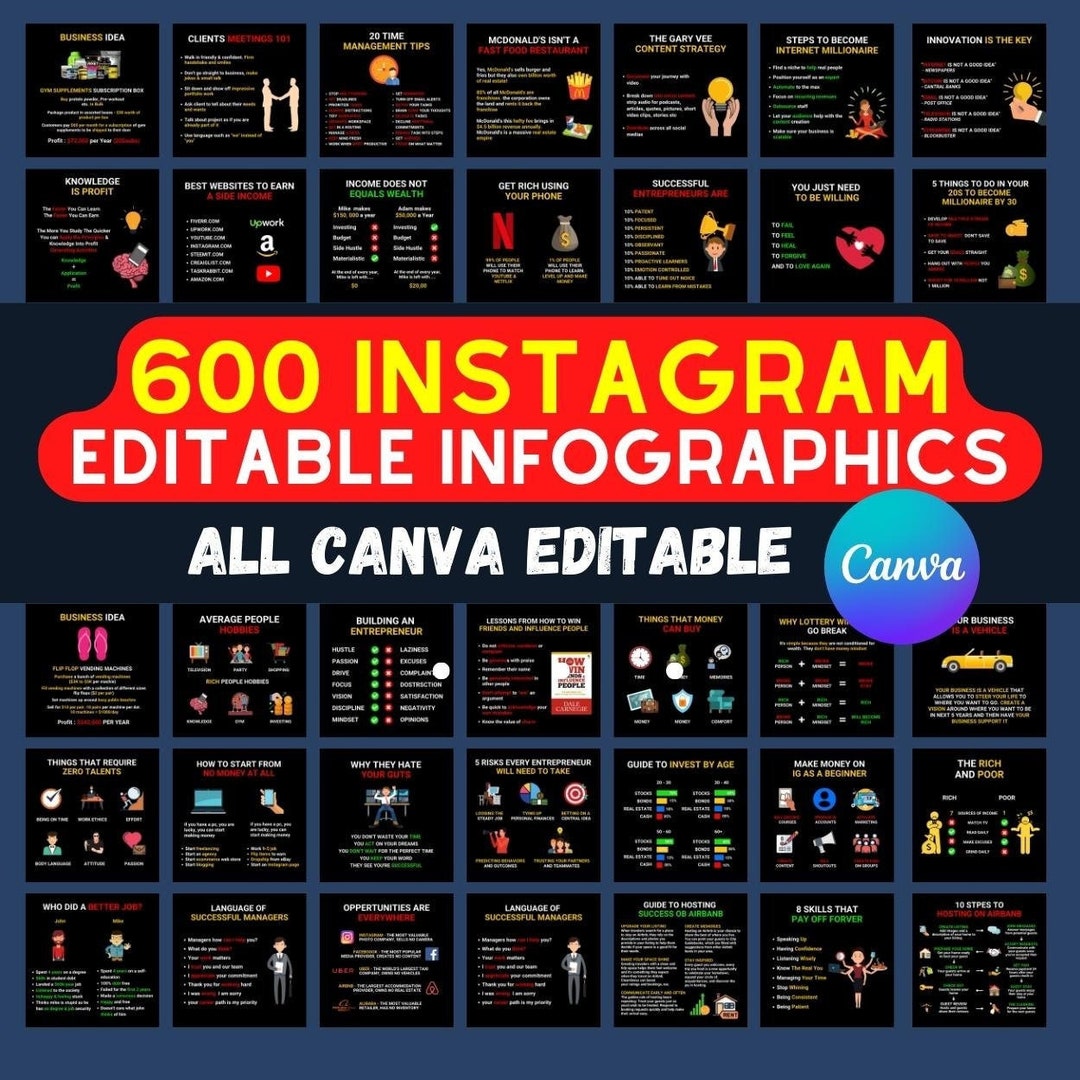 600 Business Infographics for Instagram, Canva Editable Templates ...