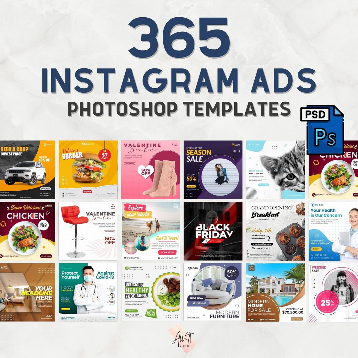 365 Instagram Ads Templates Photoshop Ads Template - Etsy