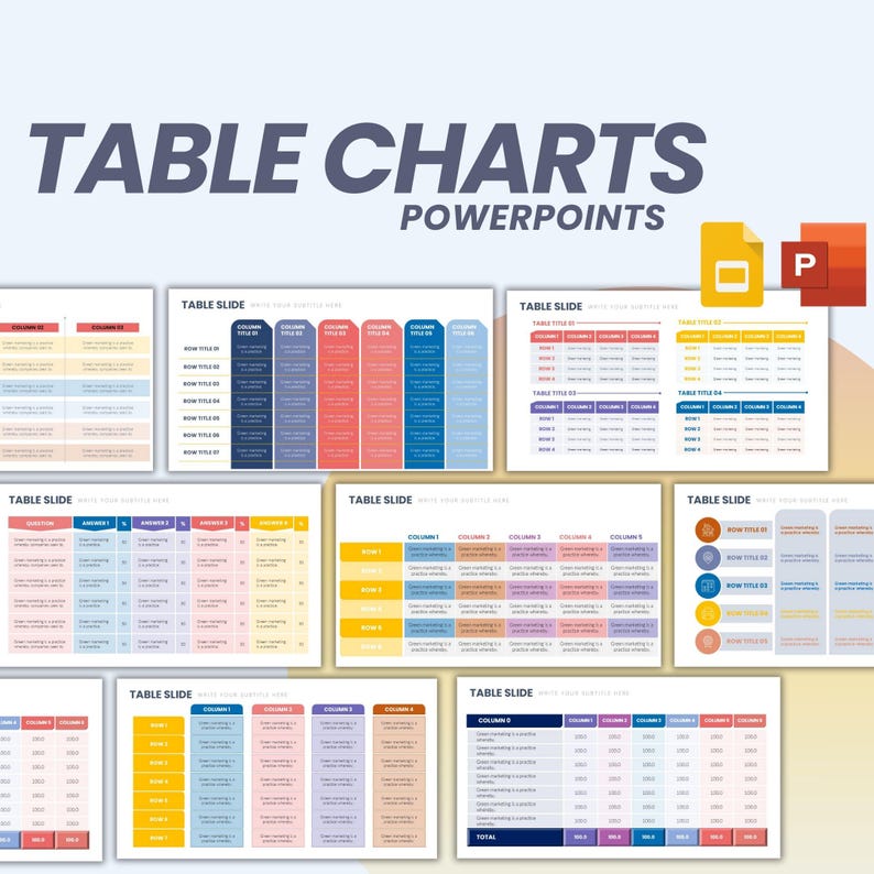 Editable Table Charts Powerpoint Templates | Presentation Slides - Etsy