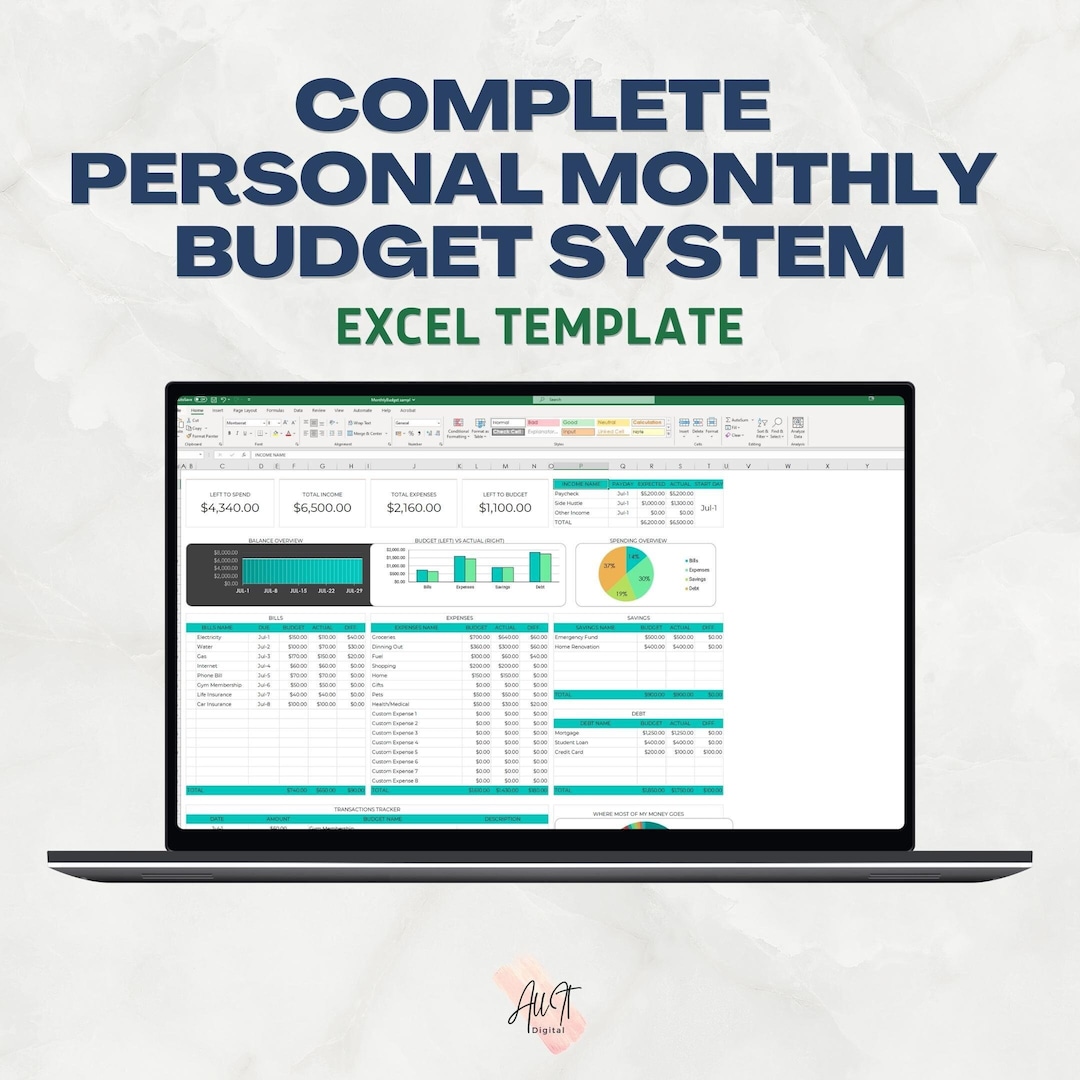 Personal Monthly Budget System Excel Template | Monthly Budget ...