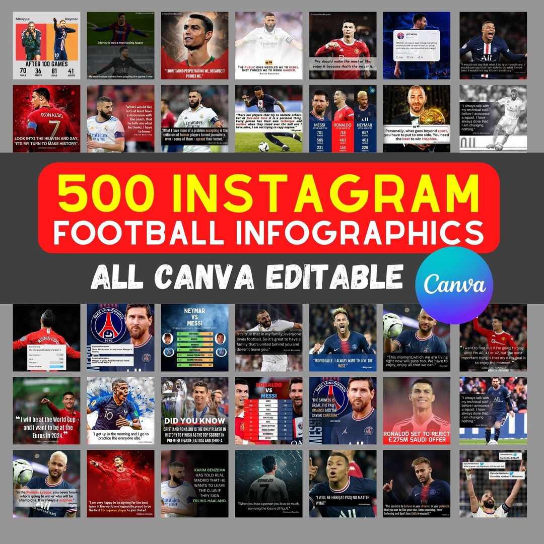 500 Football Infographics for Instagram, Canva Editable Templates ...