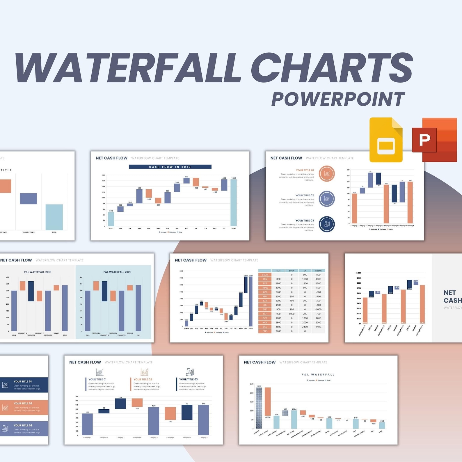 Waterfall Charts Powerpoint Fully Editable Templates | Waterfall Graph ...