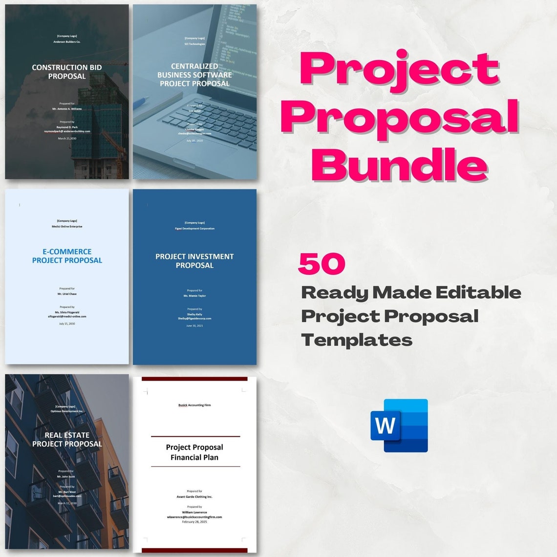 50 Project Proposal Templates | MS Word Template | - Etsy