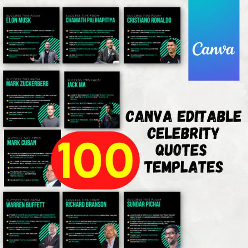 Celebrity Motivational Quotes | 100 Canva Editable Templates - Etsy