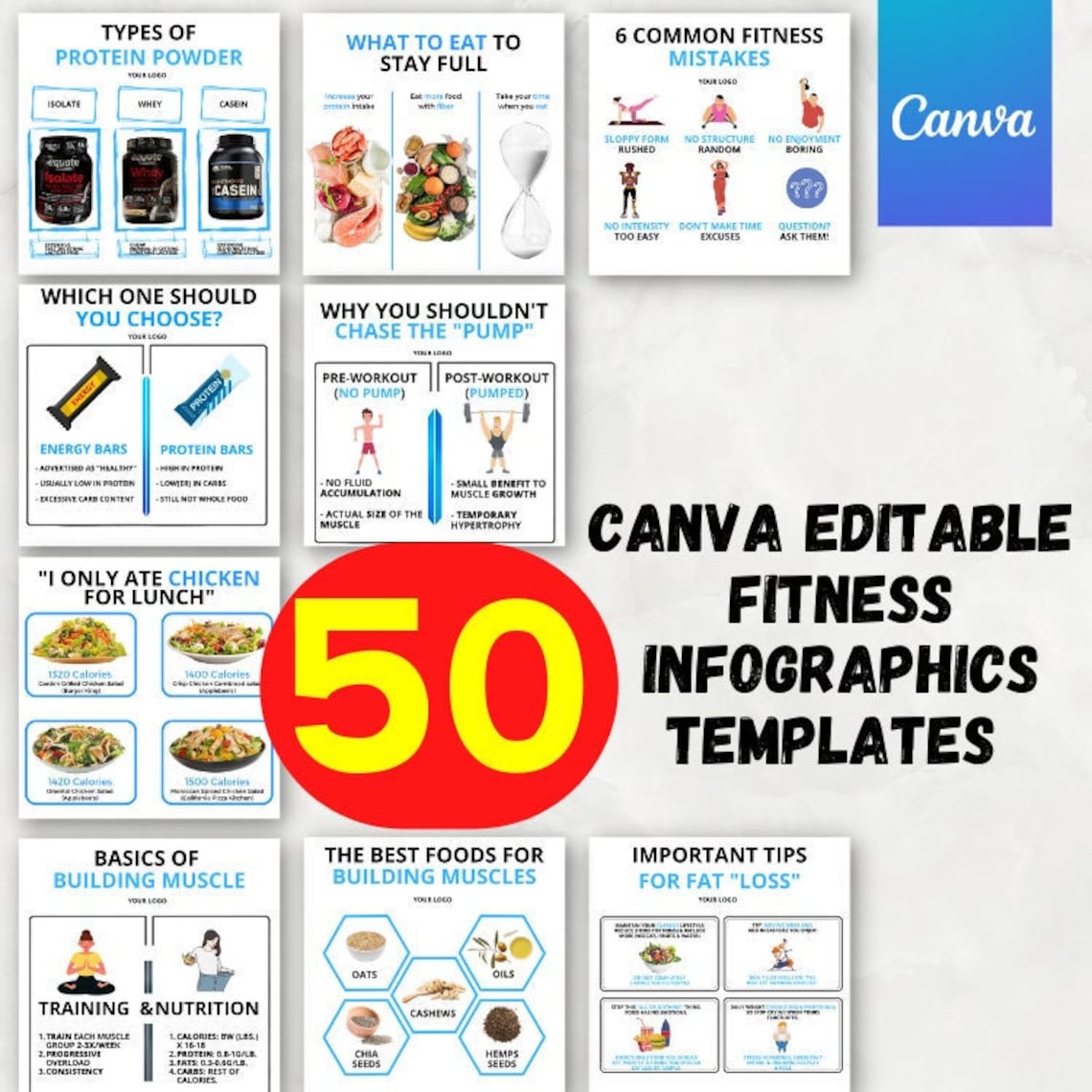50 Canva Fitness Templates Instagram Size Fully Editable - Etsy