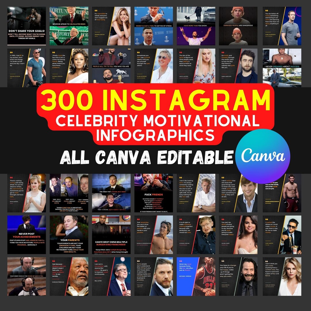 300 Celebrity Motivational Infographics for Instagram | Canva Editable ...