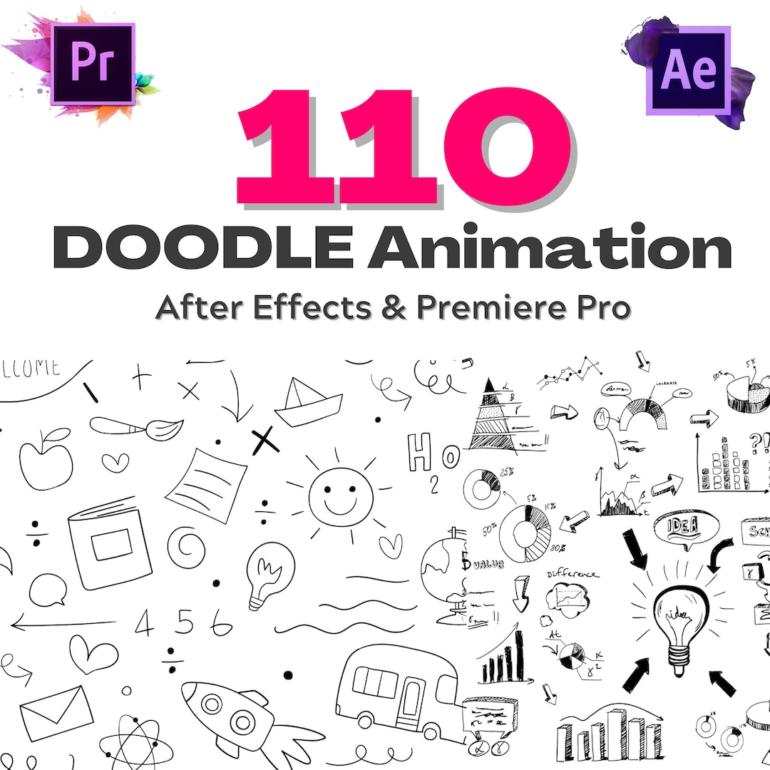 110 Sets Animated Doodles Pack Template Bundle Collection | Premiere ...