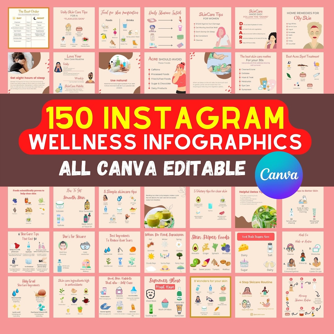 150 Wellness Infographics for Instagram, Canva Editable Templates ...