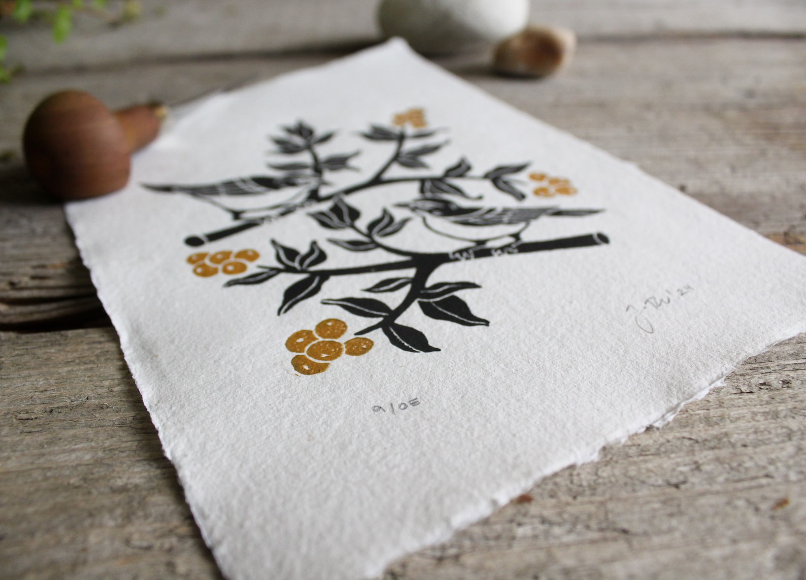 Two Birds Linocut Print | Original Lino Print of Two Birds Sitting on ...