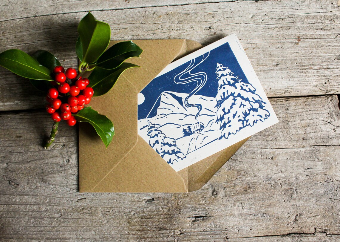 Linocut Winter Landscape Card Original Lino Printed - Etsy