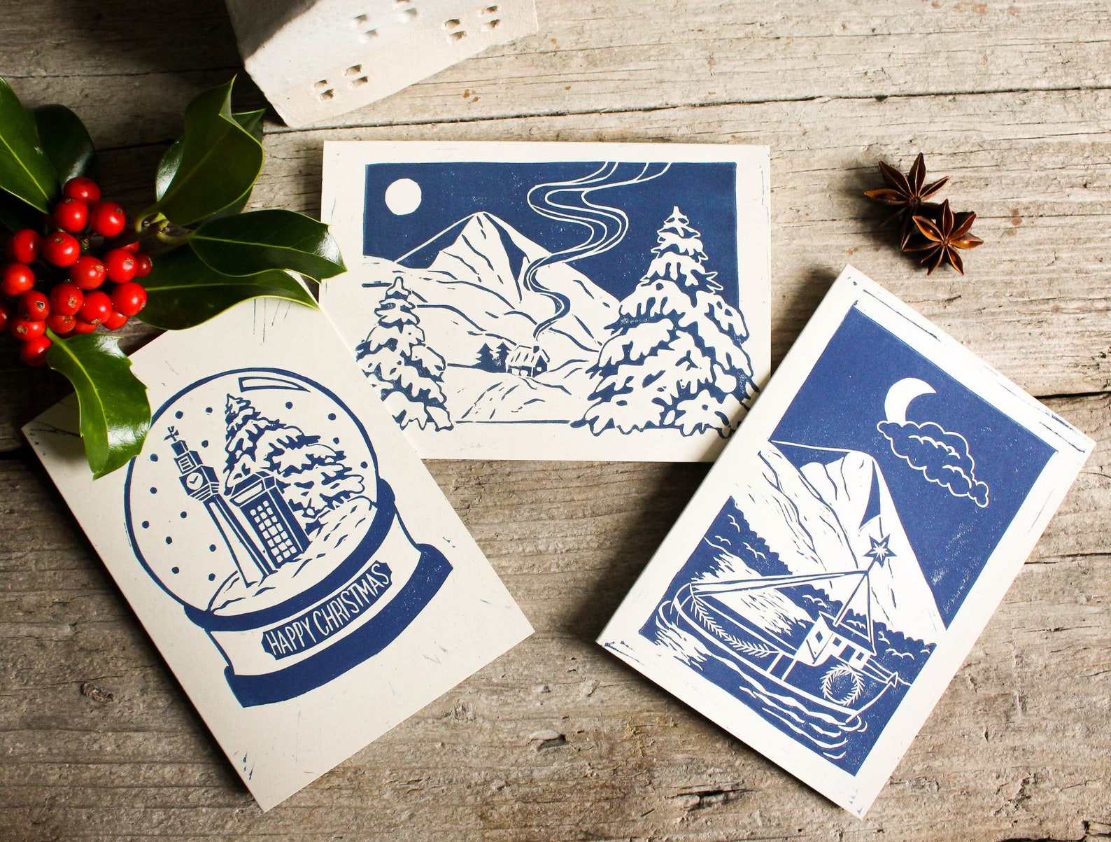 Set of 3 Christmas Winter Scene Cards Snow Globe Winter - Etsy